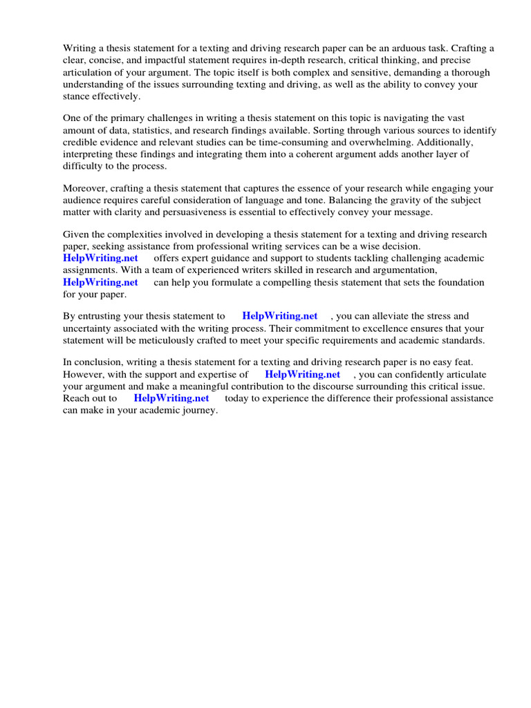 Thesis Help for Texting & Driving | PDF | Text Messaging | Essays