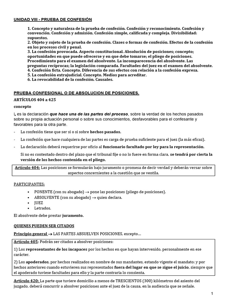 Unidad 8 - Prueba Confesional | PDF | Confesión (ley) | Testimonio