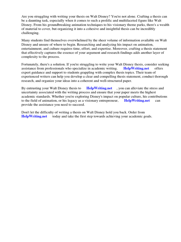 Walt Disney Thesis Topics | PDF | The Walt Disney Company | Animation