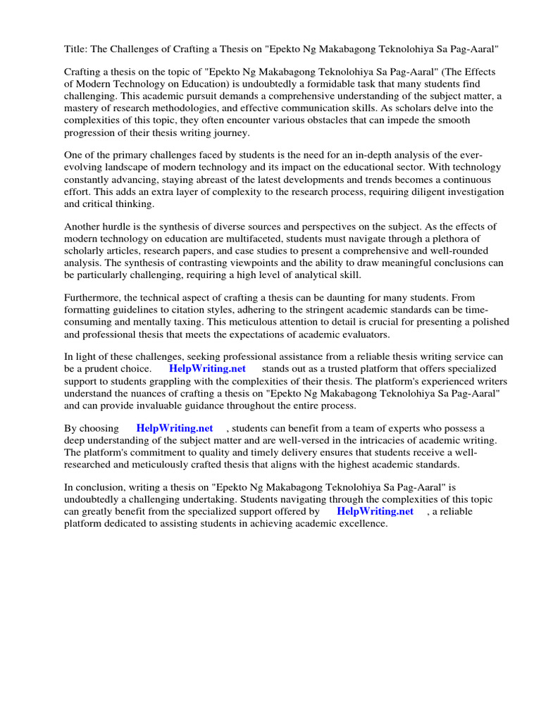 Epekto Ng Makabagong Teknolohiya Sa Pag Aaral Thesis | PDF | Science
