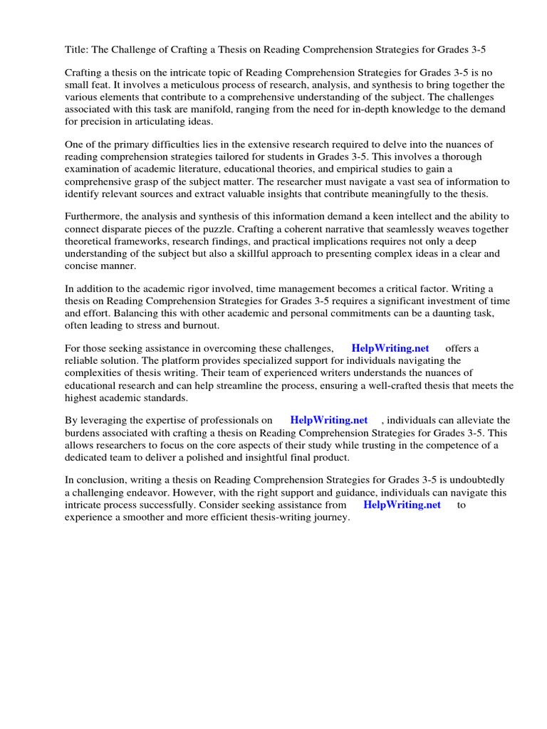 Thesis On Reading Comprehension Strategies For Grades 3-5 | PDF | Reading Comprehension ...