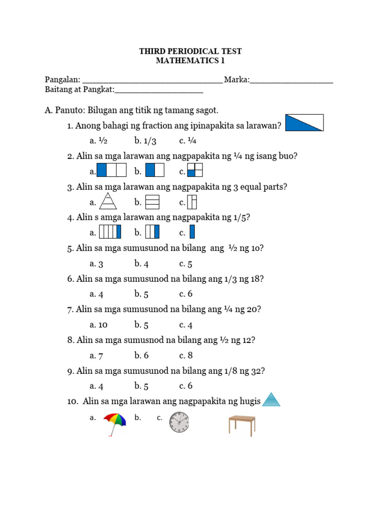 PT - Mathematics 1 - Q3 | PDF