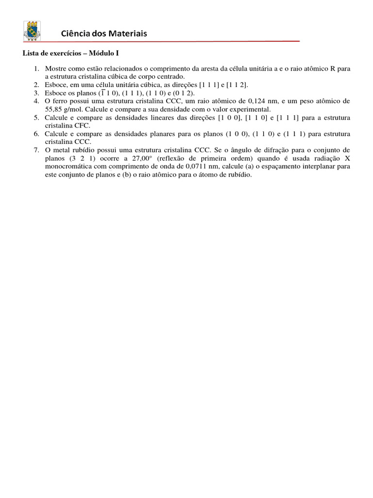 Lista de Exercícios - Módulo I | PDF