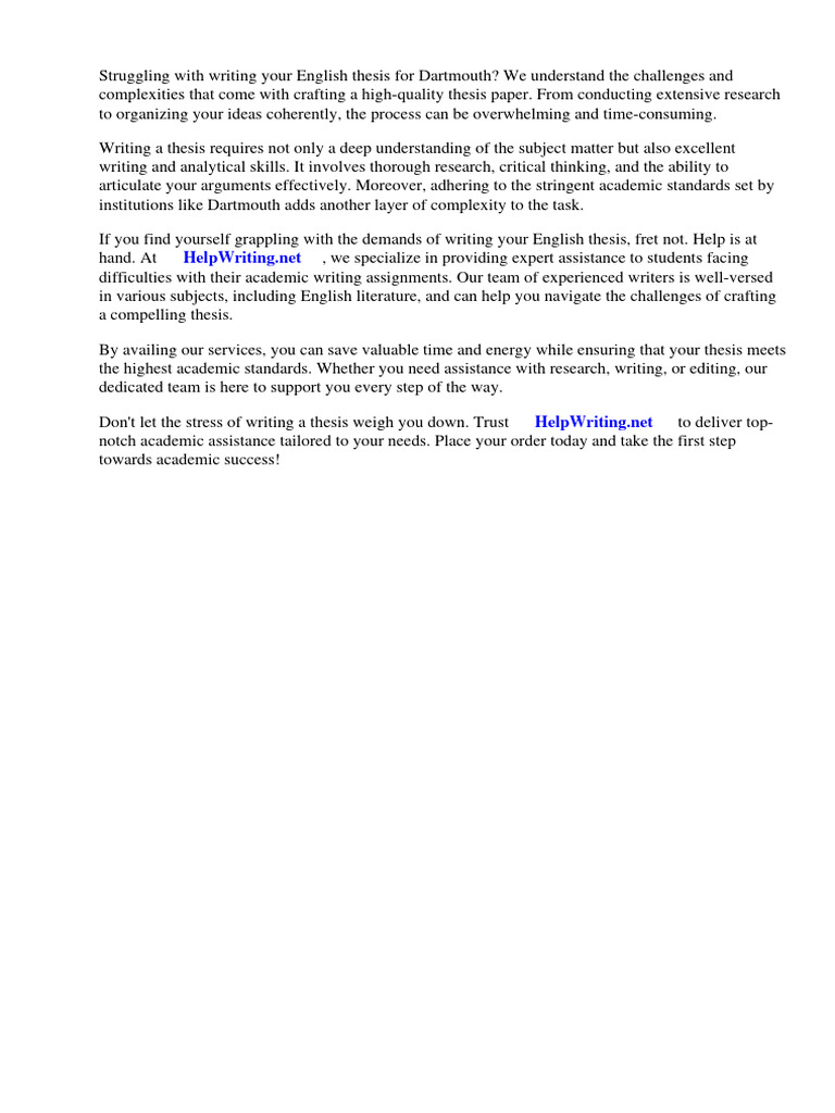 English Thesis Dartmouth | PDF | Thesis | Essays