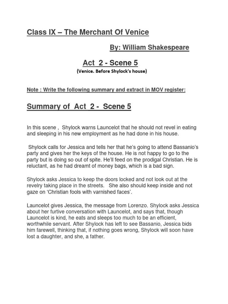 Act 2 Scene 5 | PDF | Shylock | The Merchant Of Venice