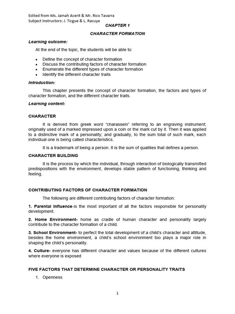 CHAPTER 1 Character Formation | PDF | Attitude (Psychology) | Learning