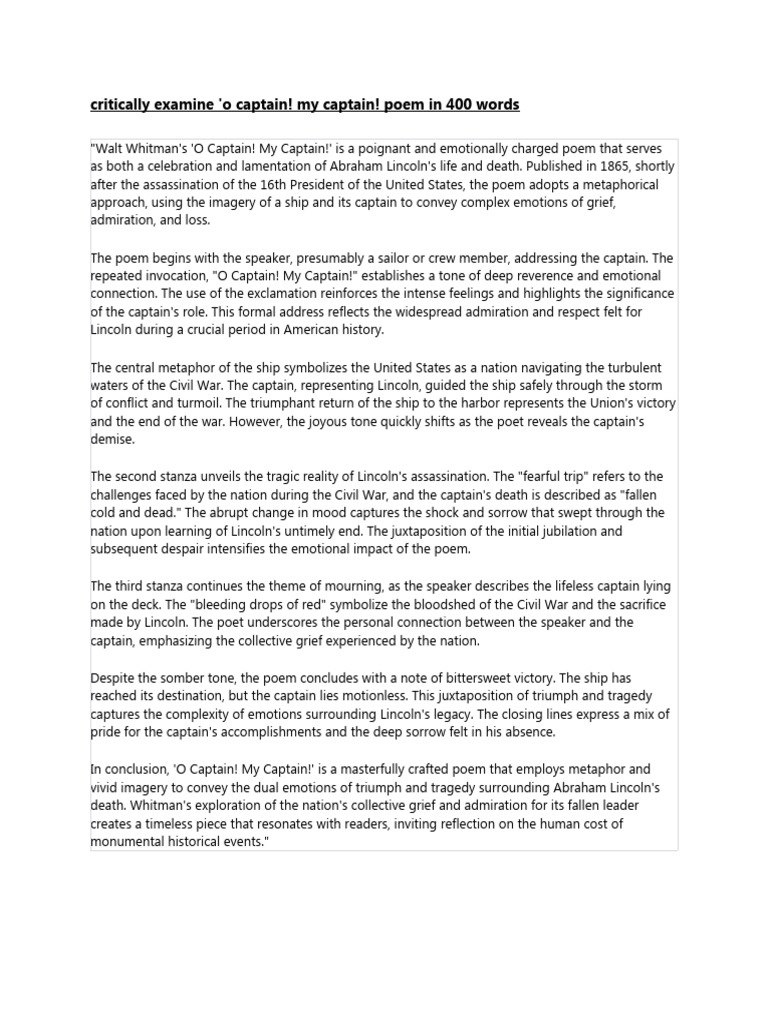 Critically Examine | PDF | Poetry | Abraham Lincoln