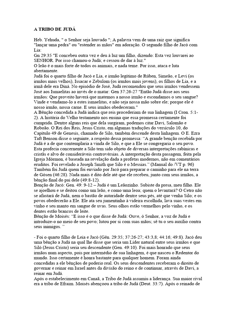 Significado e História da Tribo de Judá | PDF | Reino de Judá | Jacó
