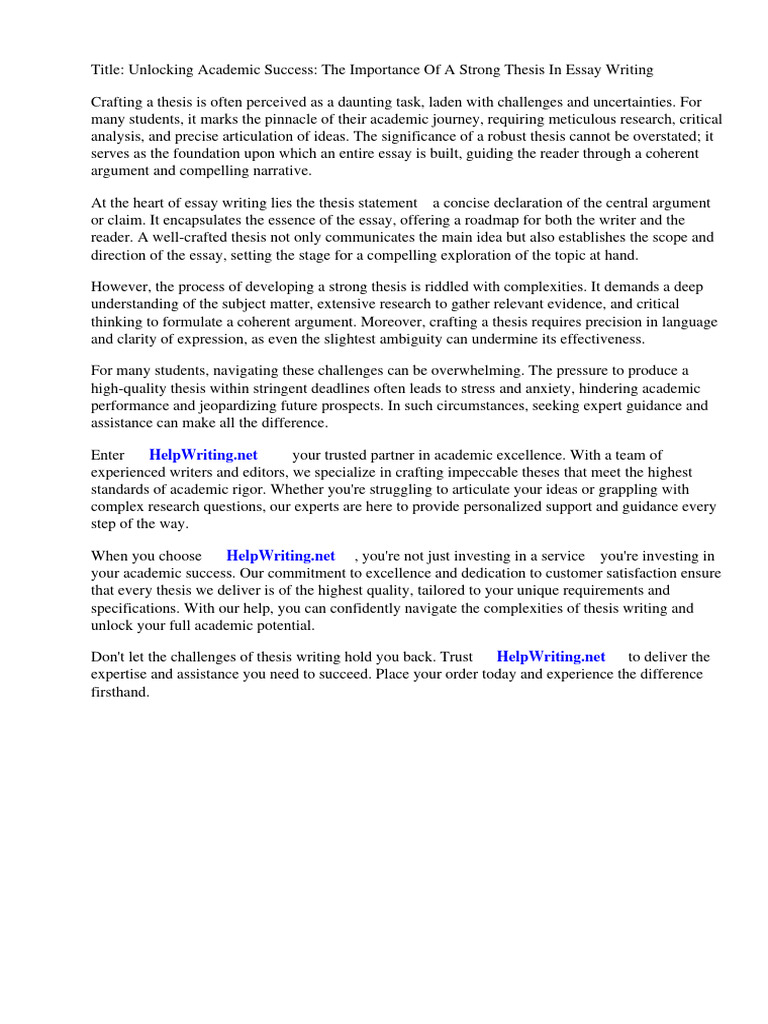 The Importance of A Strong Thesis in Essay Writing | PDF | Essays | Thesis