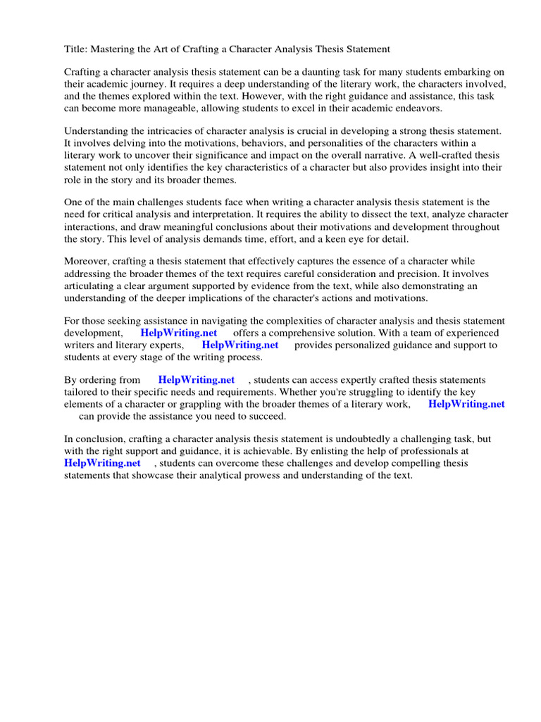 Crafting Character Analysis Thesis Statements | PDF | Essays