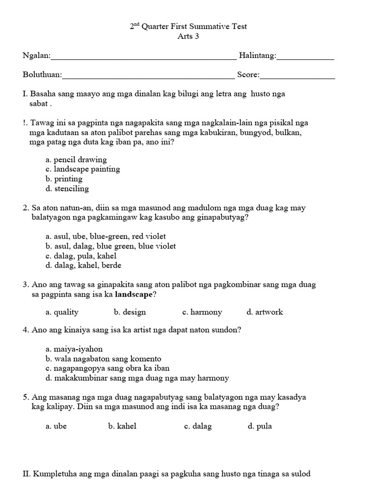 2nd Quarter First Summative Test | PDF