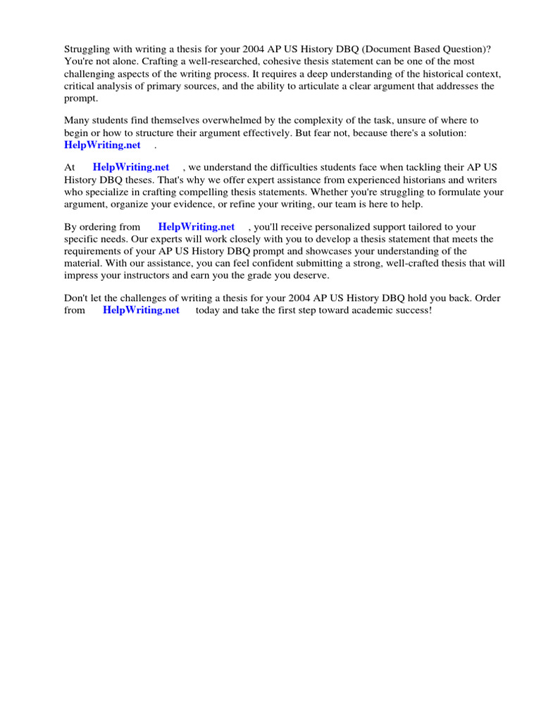 2004 AP Us History DBQ Thesis | PDF | Essays | Thesis