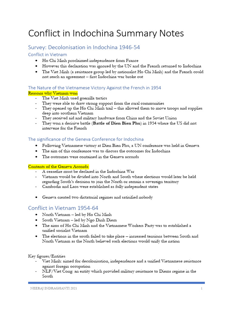 Conflict in Indochina Summary Notes | PDF | Vietnam War | Khmer Rouge