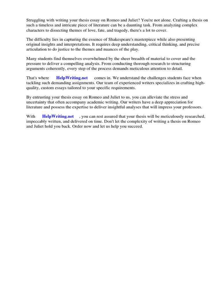 Thesis Essay Romeo and Juliet | PDF | Characters In Romeo And Juliet ...
