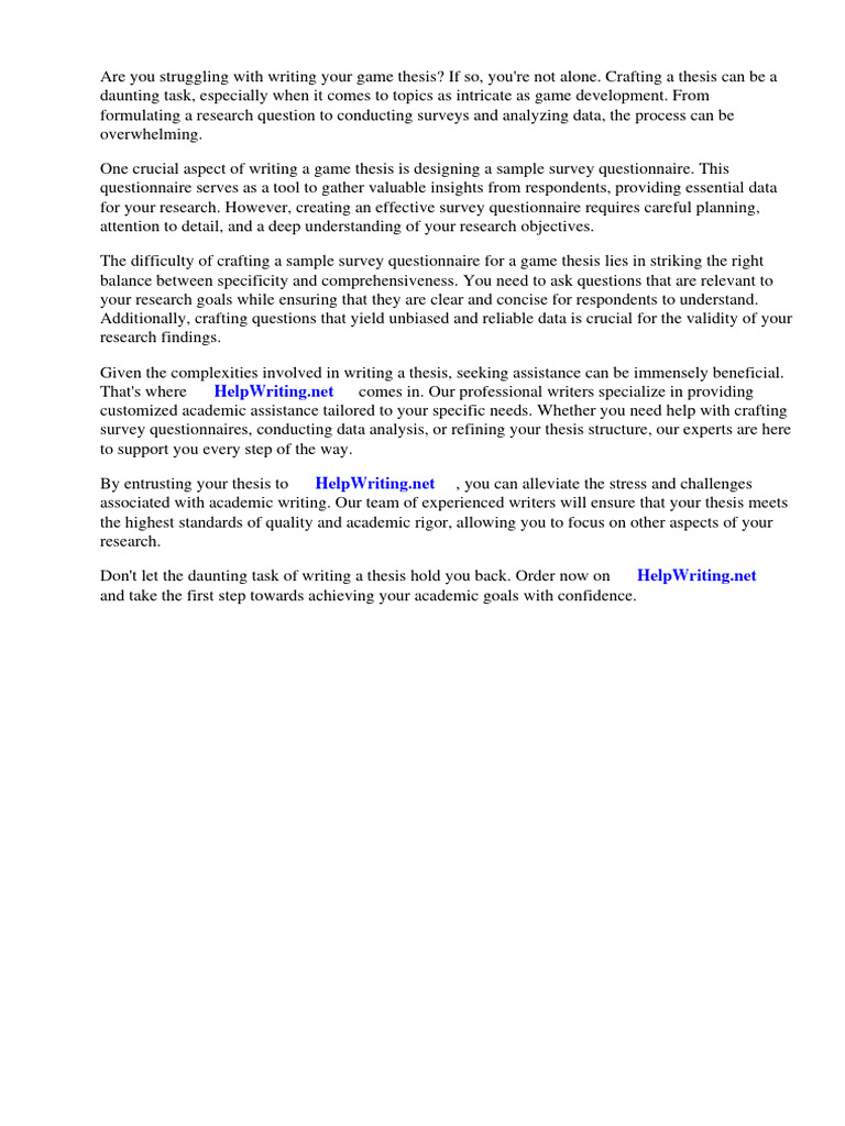 Sample Survey Questionnaire For Game Thesis | Download Free PDF ...