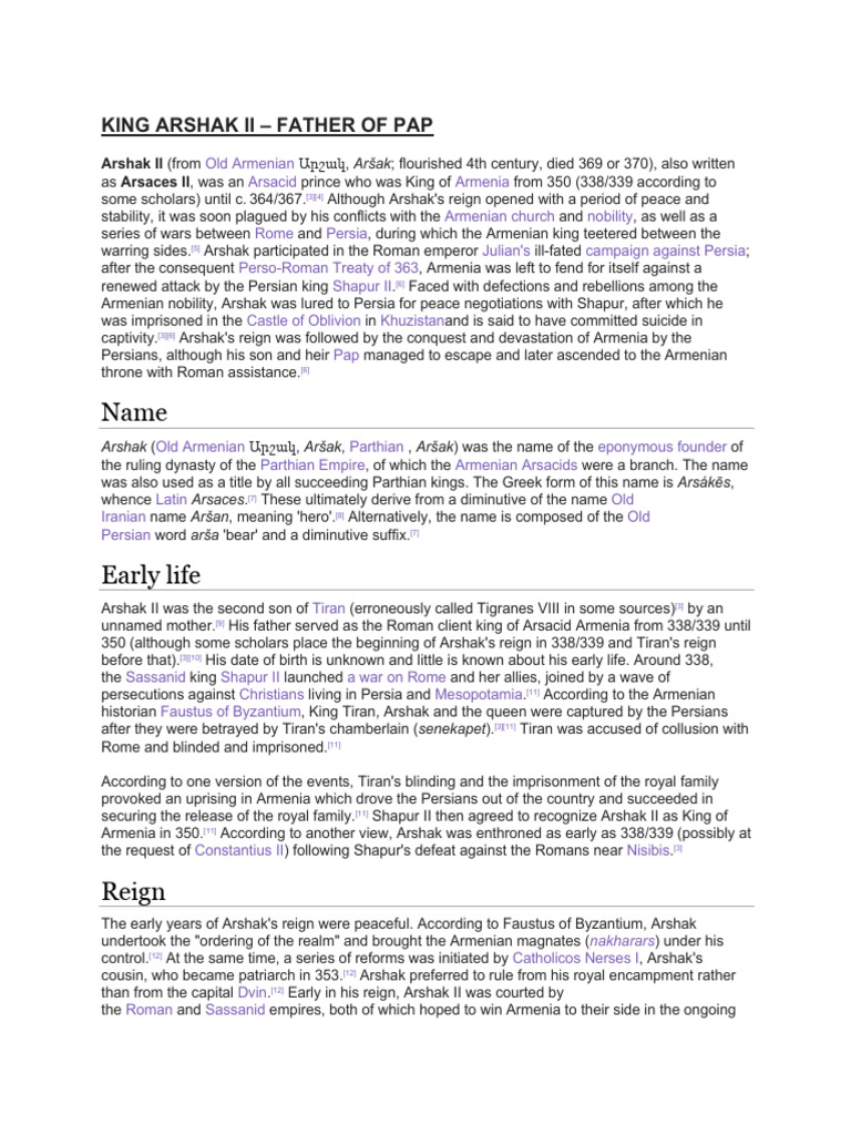 King Arshak II - Father of Pap | PDF | Armenia