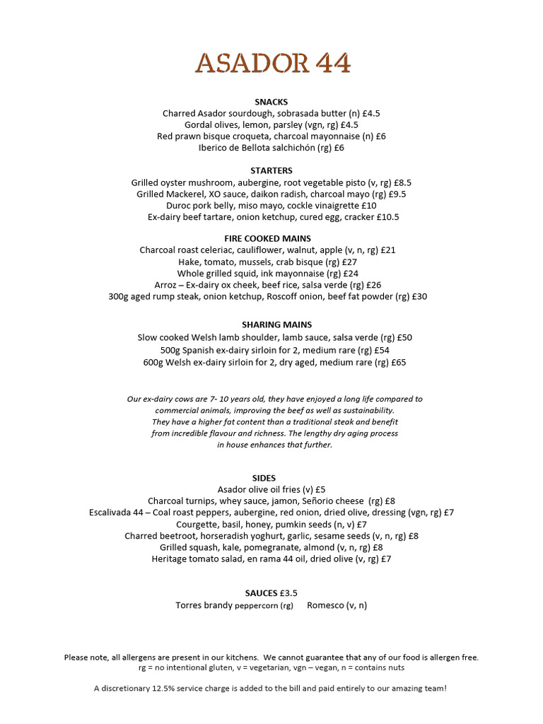 Asador 44 Alacarte 2024 V 1 | PDF | Sauce | Beef