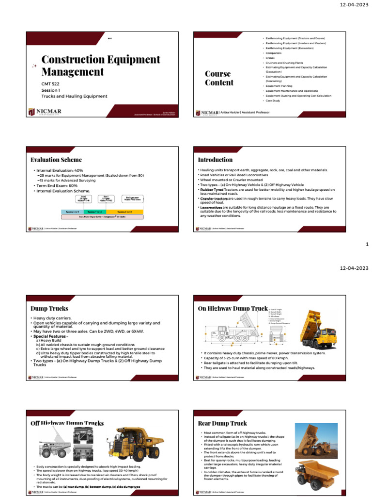 Construction Equipment Management: Course Content | PDF | Truck | Motor Vehicle