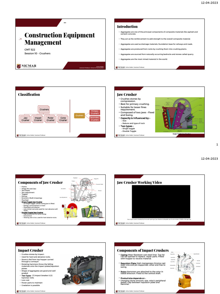 Construction Equipment Management: CMT 522 Session 10 - Crushers | PDF ...