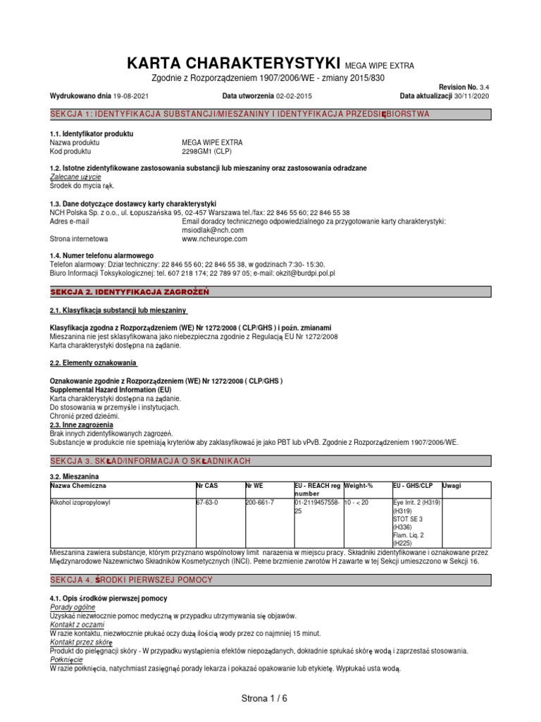 Mega Wipe Extra SDS PL22 | PDF