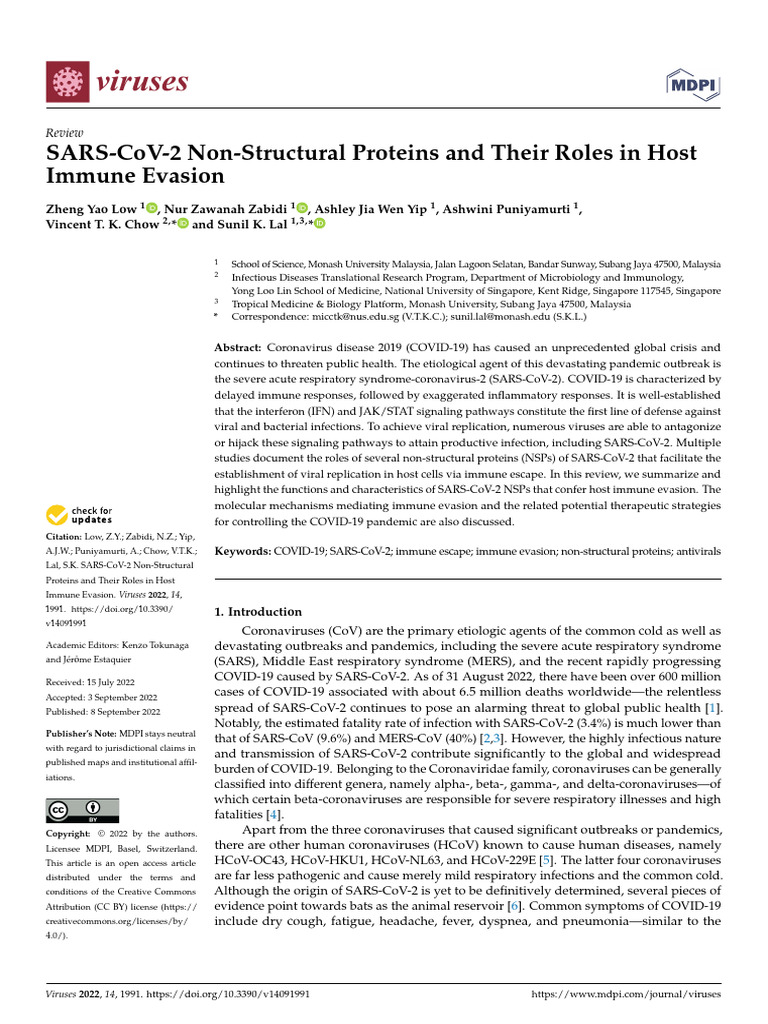 Low-SARS-CoV-2 Non-Structural Proteins and Their Roles in Host Immune Evasion-2022-Viruses | PDF ...
