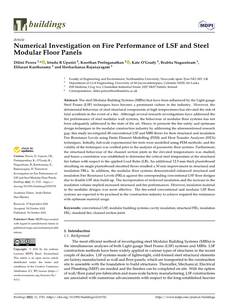 Numerical Investigation On Fire Performance of LSF and Steel Modular ...