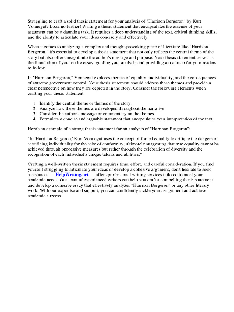 Good Thesis Statement For Harrison Bergeron | PDF | Kurt Vonnegut | Essays