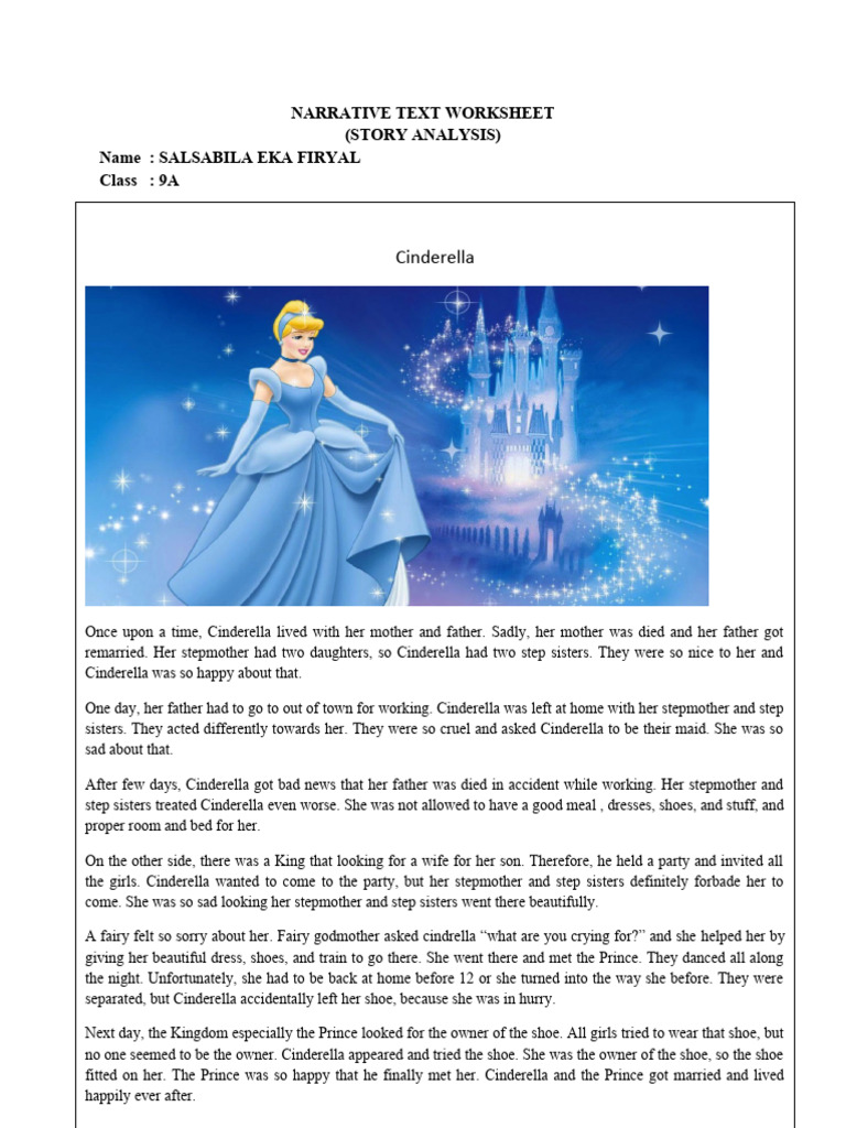 NARRATIVE TEXT WORKSHEET CINDERELLA | PDF | Cinderella | Fairies