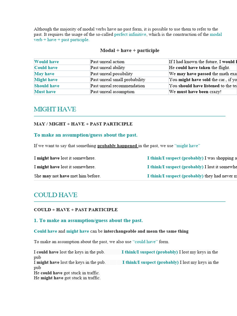 PERFECT MODALS | PDF | Grammar | Language Families