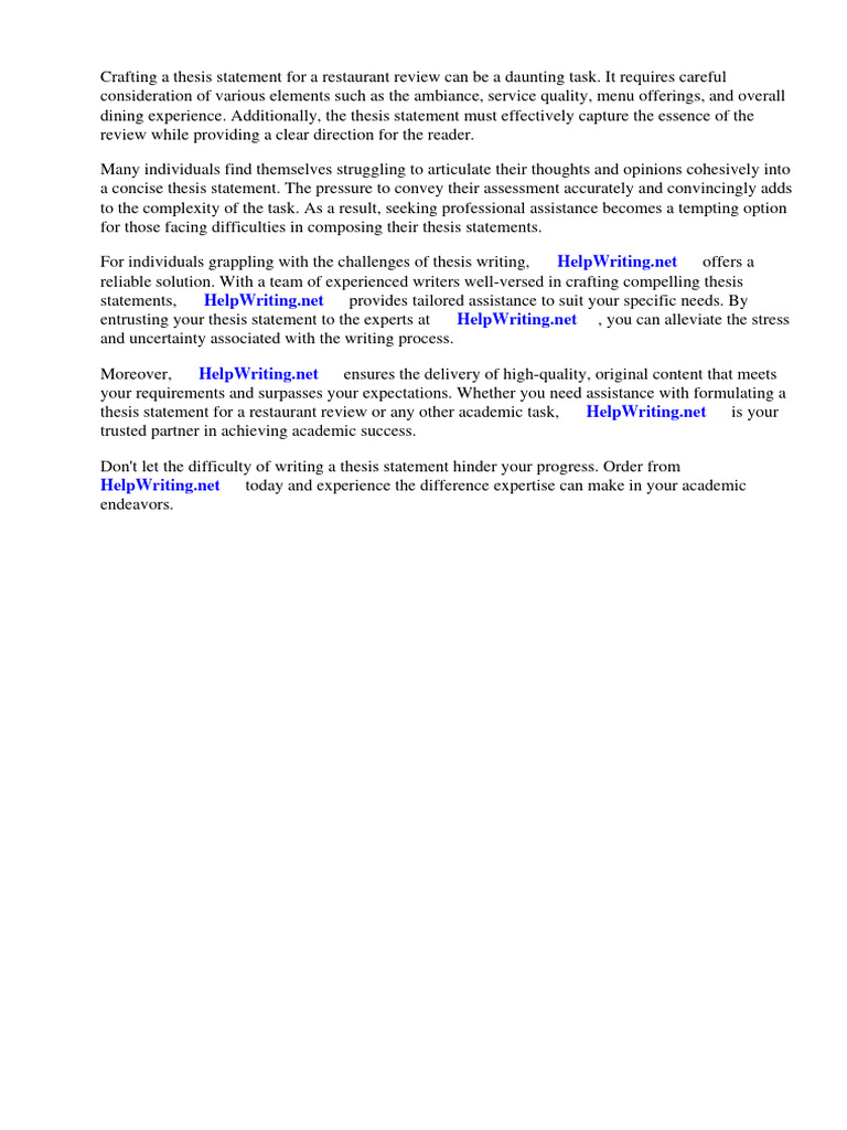 Thesis Statement For A Restaurant Review | PDF | Restaurants | Meal