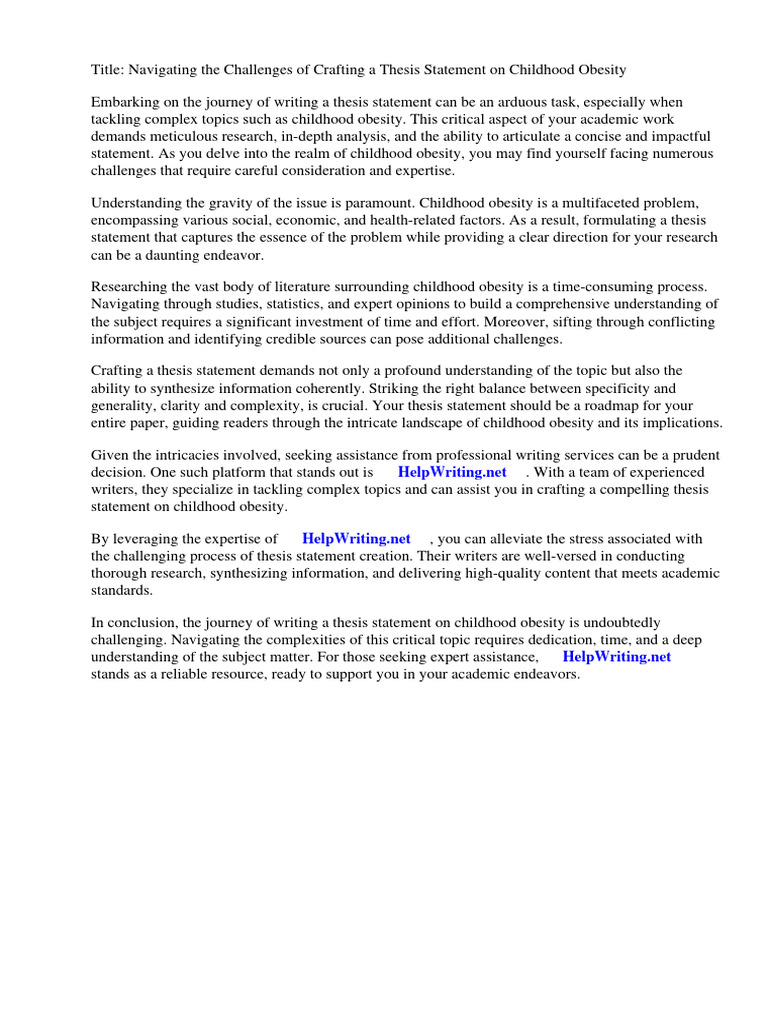 Thesis Statement Regarding Childhood Obesity | PDF | Obesity ...