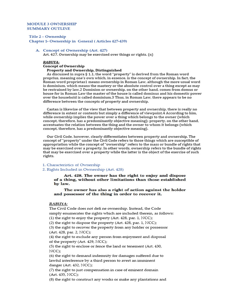 MODULE 3 Summary Outline Ownership-Idd | PDF | Property | Ownership