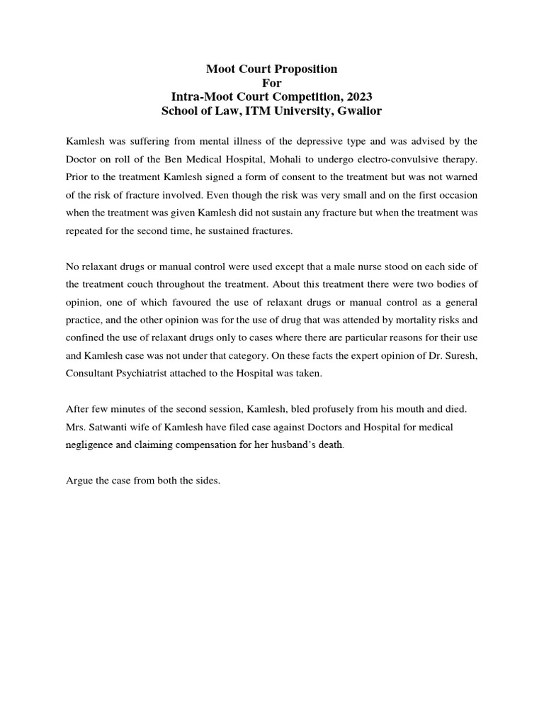 Moot Court Case: Medical Negligence Debate | PDF | Wellness