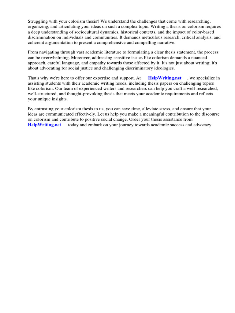Colorism Thesis Statement | PDF | Essays | Color