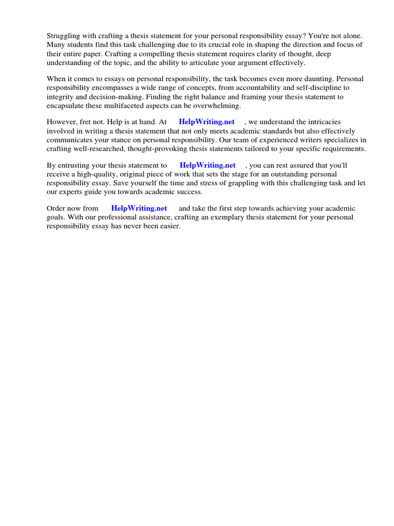 Example Thesis Statement For Personal Responsibility Essay | PDF ...