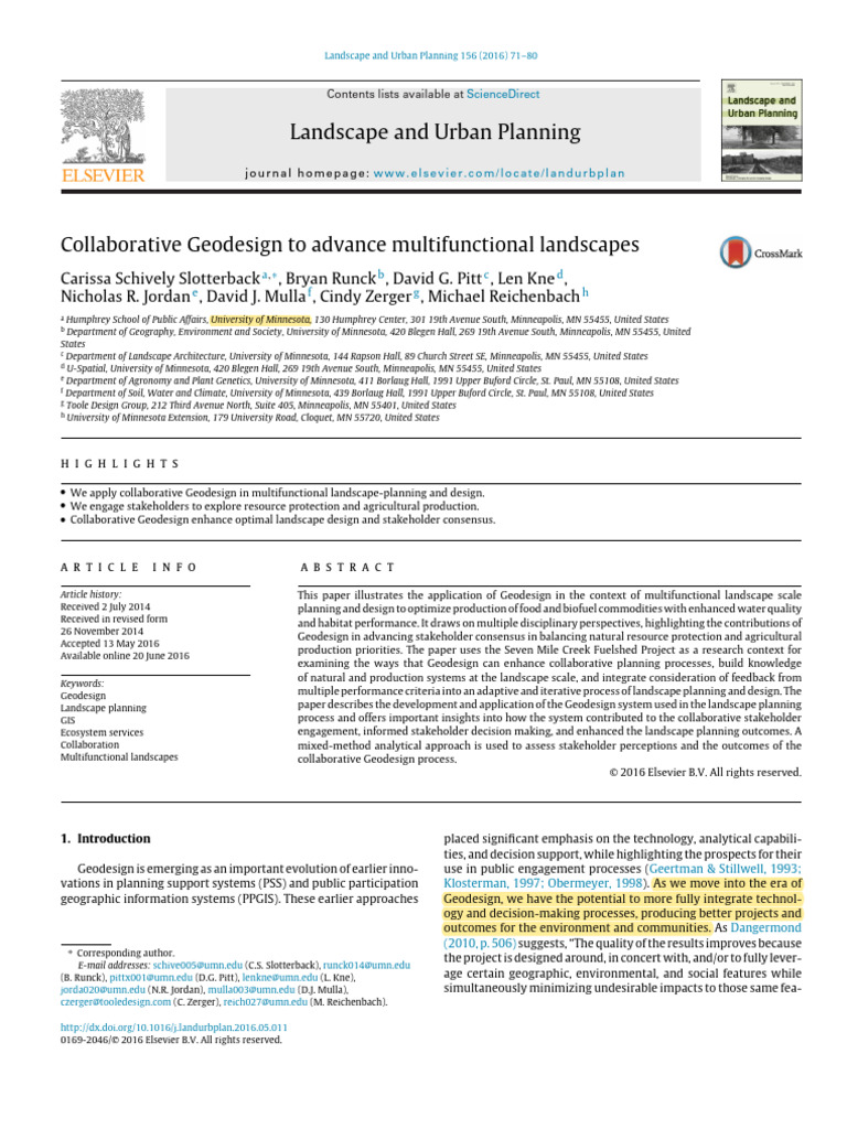 01 - Collaborative Geodesign To Advance Multifunctional Landscapes ...