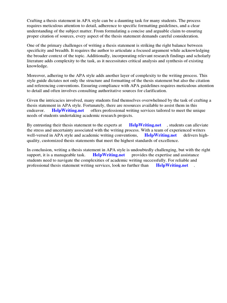 Thesis Statement Apa Style Example | PDF | Apa Style | Citation