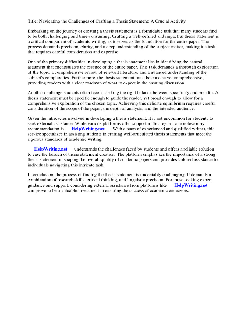 Finding The Thesis Statement Activity | PDF | Essays | Thesis