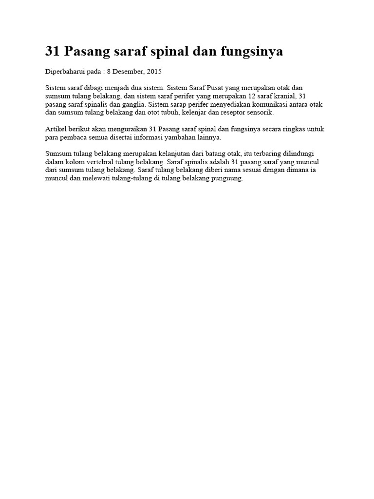 31 Pasang Saraf Spinal Dan Fungsinya | PDF