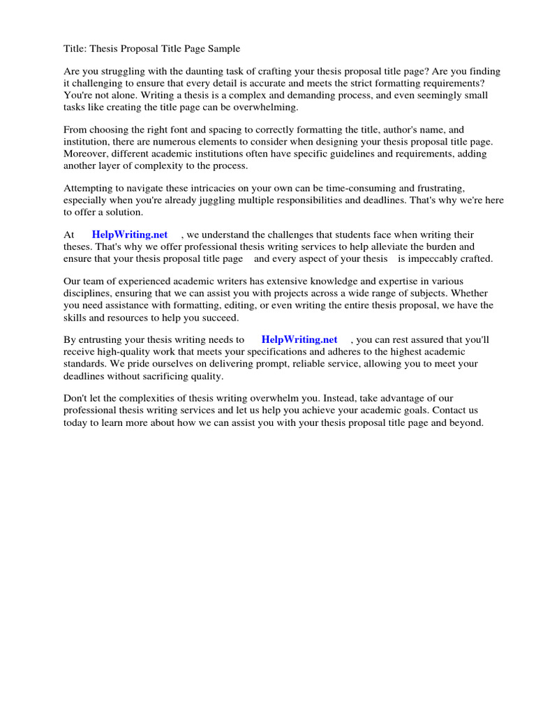 Thesis Proposal Title Page Sample | PDF | Thesis | Doctorate