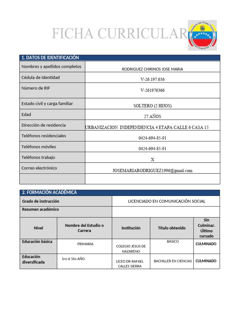 Fichas Tecnicas Rodriguez Chema | PDF