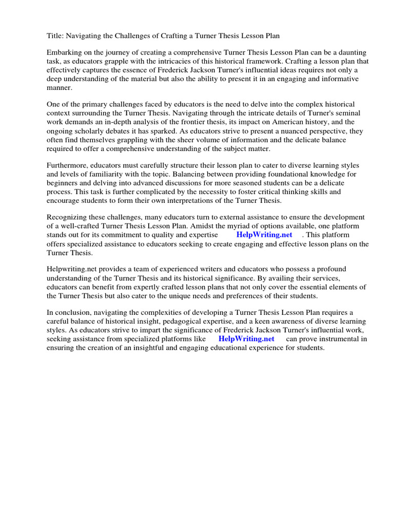 Turner Thesis Lesson Plan | PDF | American Frontier | Lesson Plan