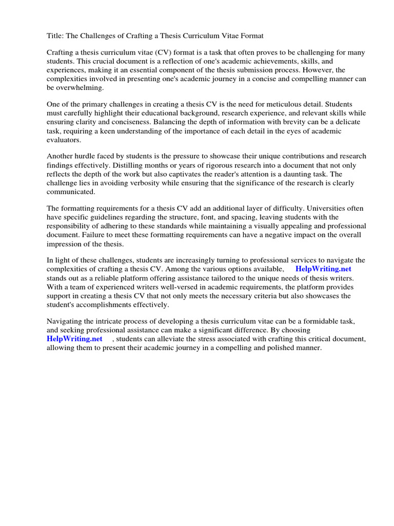 Thesis Curriculum Vitae Format | PDF | Résumé | Curriculum