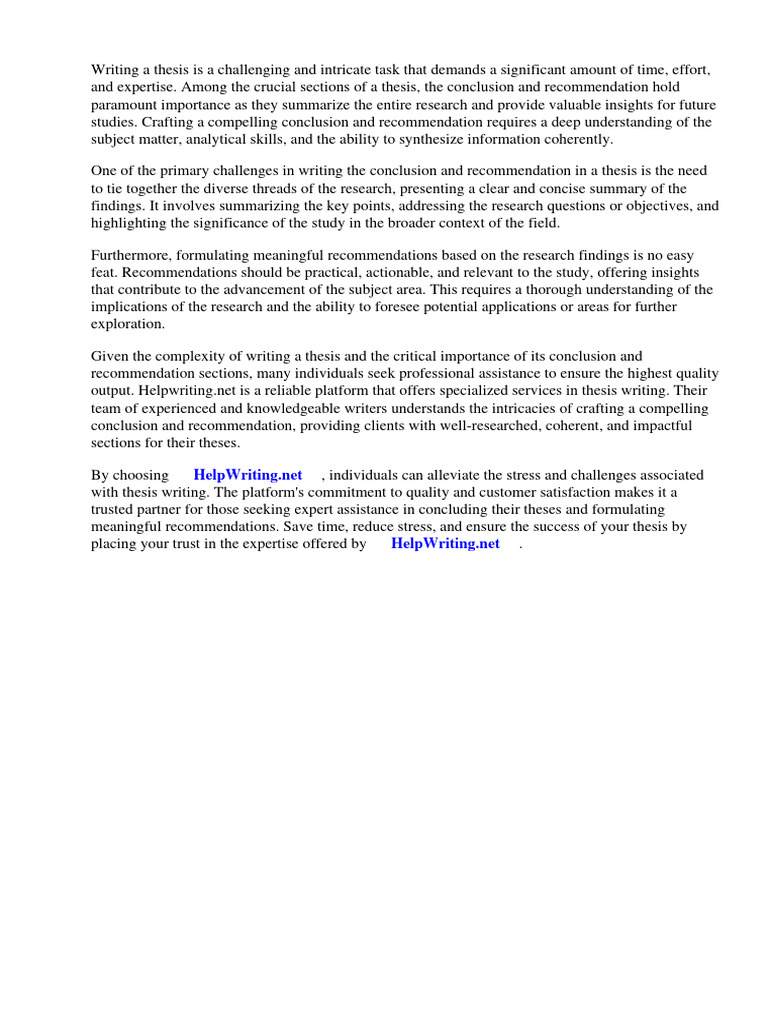 How To Write Conclusion and Recommendation in Thesis | PDF | Essays ...