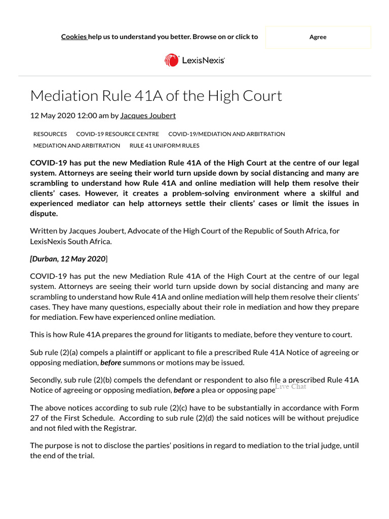 Mediation Rule 41A of The High Court - LexisNexis South Africa | PDF ...