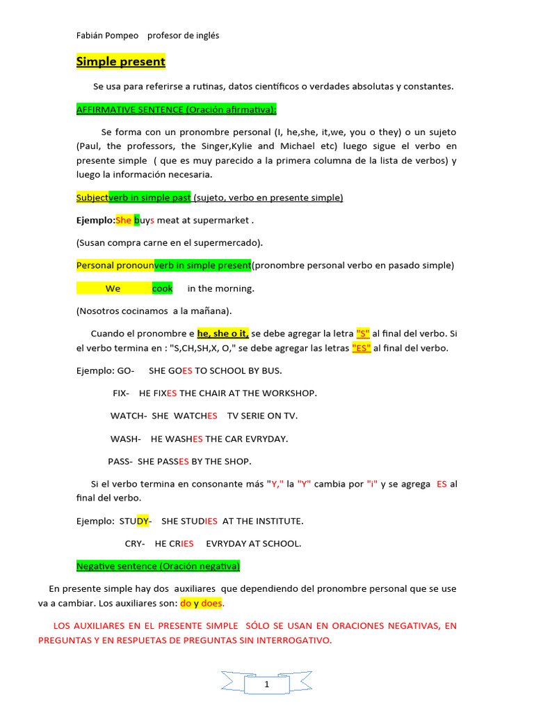 Simple Present THEORY | PDF | Verbo | Asunto (gramática)