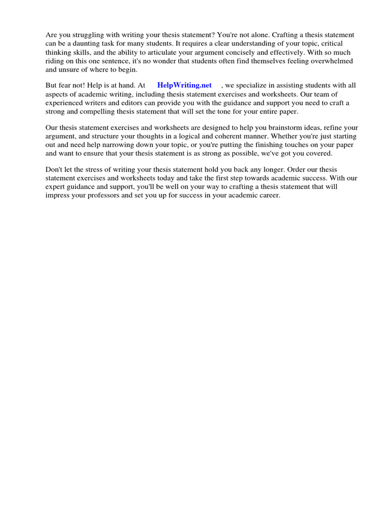 Thesis Statement Exercises Worksheets PDF | PDF | Essays | Thesis