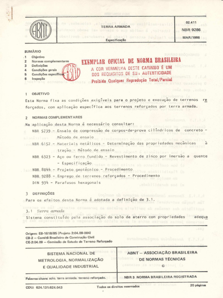 Norma Terra Armada - NBR 9286 - 86 - TOAZ - INFO | PDF
