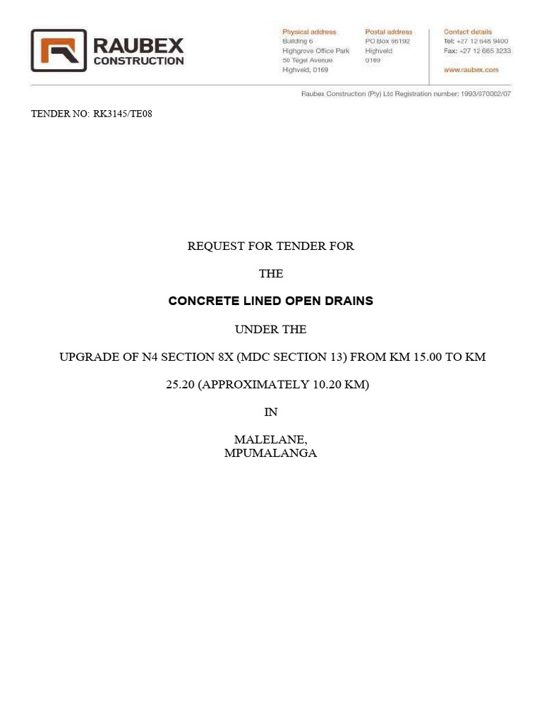 Tender Pack RK3145-TE08 Concrete Lined Open Drains | PDF ...