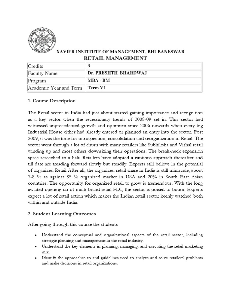 Retail Management - Course Outline | PDF | Retail | Pricing
